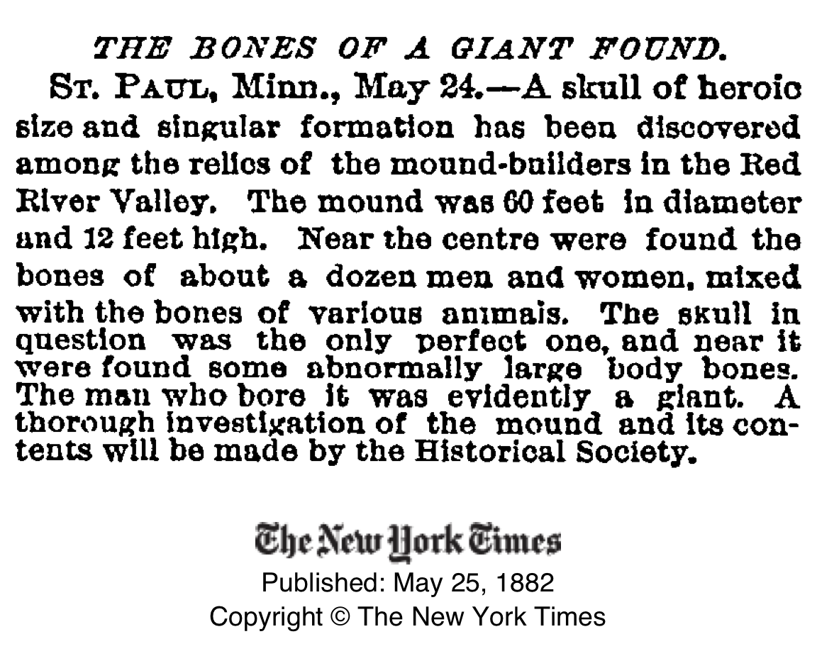 1882 NYT Report: Giant Skull Found in Minnesota Mound